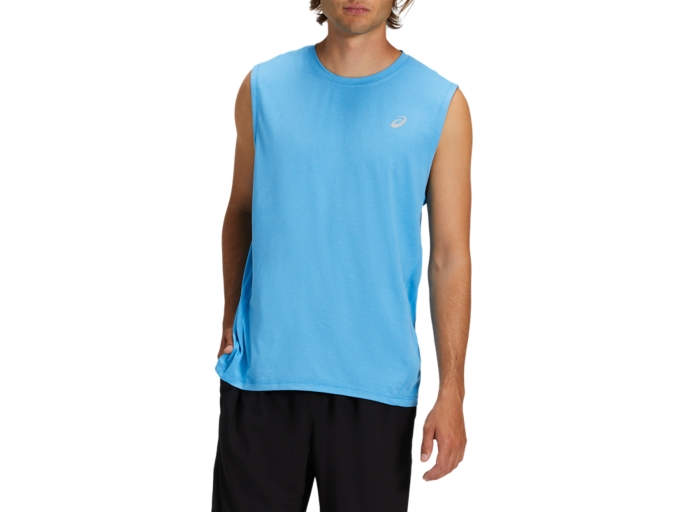 MEN'S SLEEVELESS HEATHER TECH TOP | Dolphin Blue | T-Shirts & Tops | ASICS