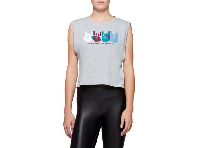 THE NEW STRONG Graphic Crop Tank | Light Grey Heather | Sleeveless ...