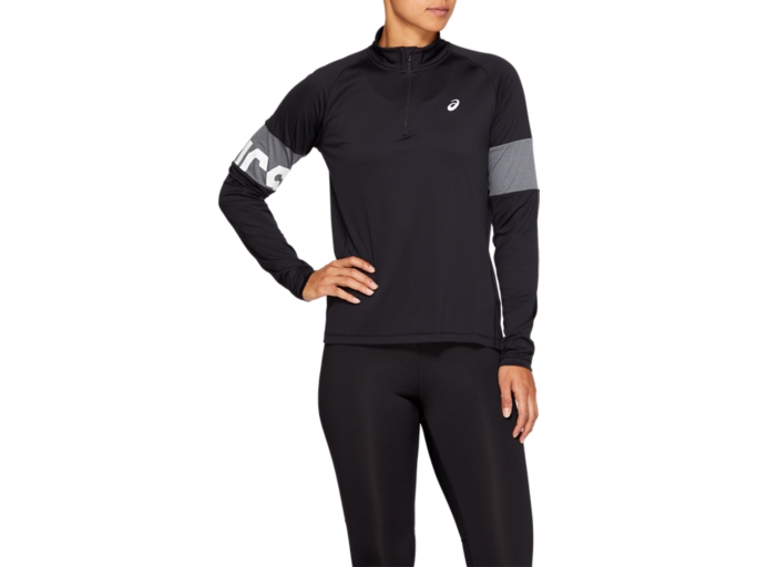 LS 1/2 ZIP TOP CB | Women | Performance Black/Dark Grey Heather/White ...