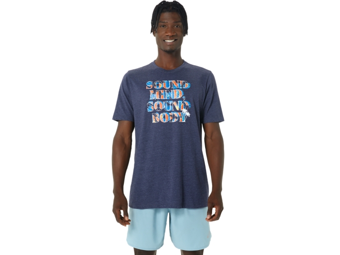 ASICS HIBISCUS SLOGAN TEE | Men | Peacoat Heather | Unisex Short Sleeve ...