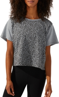 WOMEN'S ASICS CAMO SHORT SLEEVE BOXY TEE | Mid Grey Heather/ Perf Blk ...