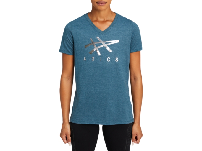WOMEN'S ASICS STRIPE VNECK | Magnetic Blue Heather | T-Shirts & Tops ...