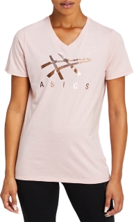 WOMEN'S ASICS STRIPE VNECK | Ginger Peach Heather | T-Shirts & Tops | ASICS
