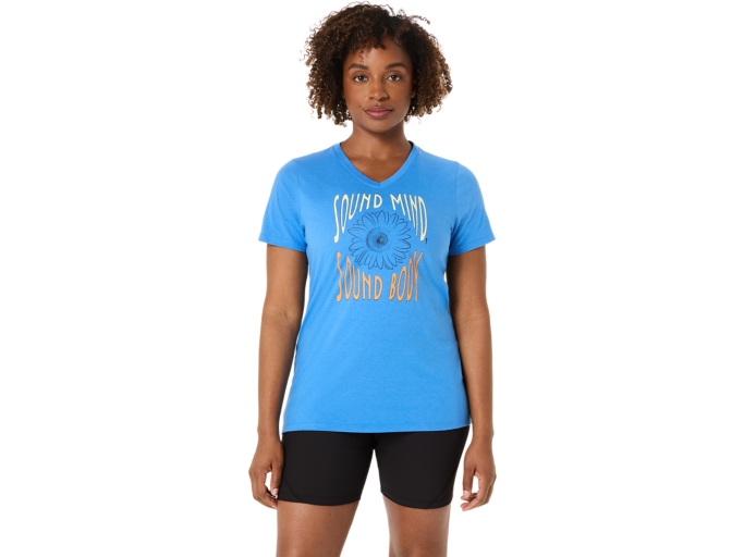 WOMEN'S SUNFLOWER SLOGAN V-NECK | Blue Coast | T-Shirts & Tops | ASICS