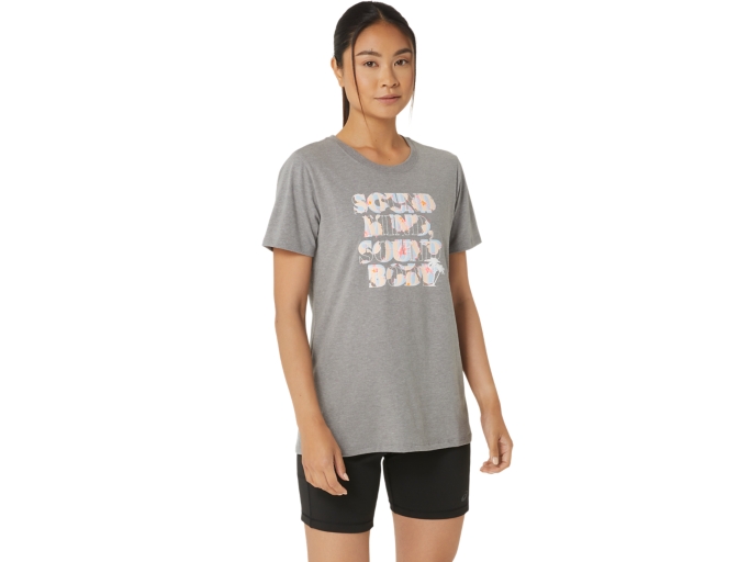 ASICS WOMEN'S HIBISCUS SLOGAN CREW | Women | Medium Grey Heather ...