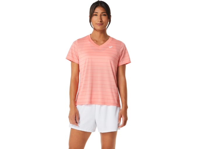 WOMEN'S COURT STRIPE SHORT SLEEVE TOP | Guava | T-Shirts & Tops | ASICS